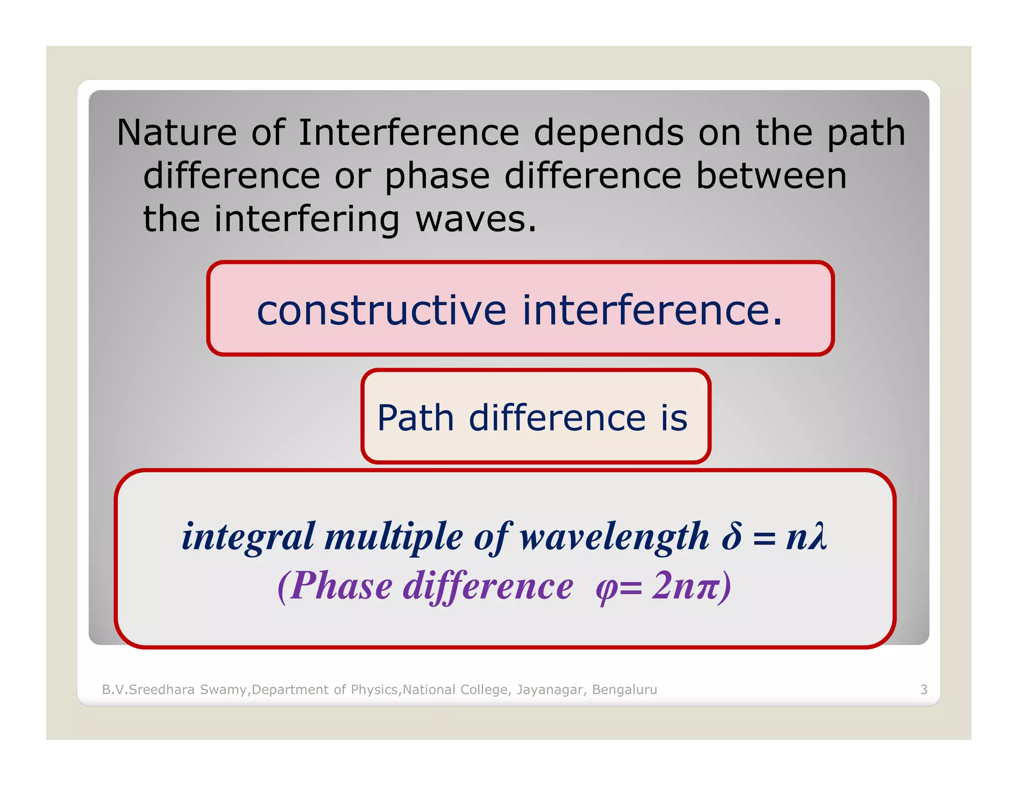 Interference of light presentation | PDF