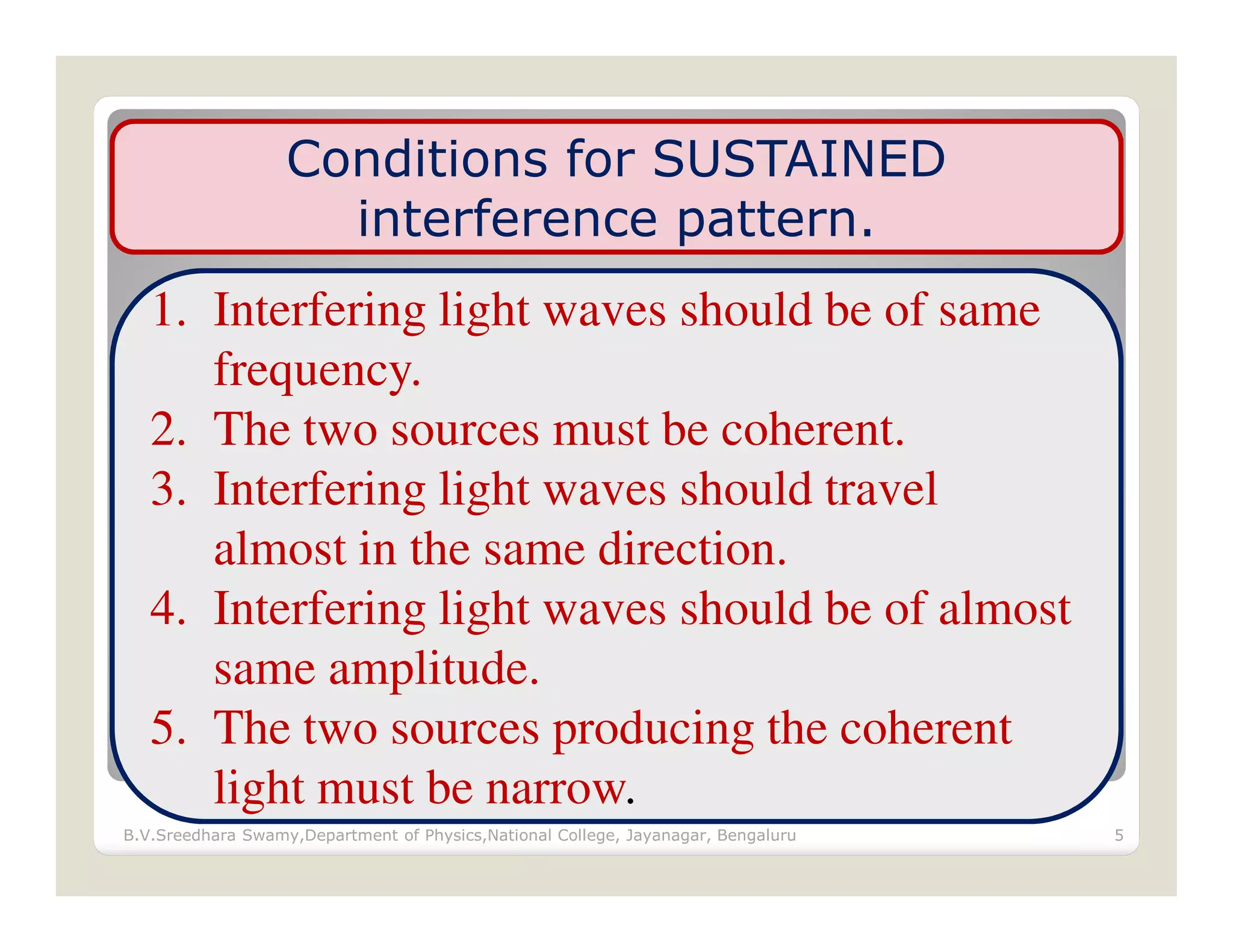 Interference of light presentation | PDF