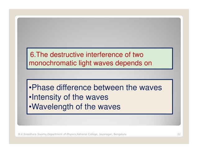 Interference of light presentation | PDF