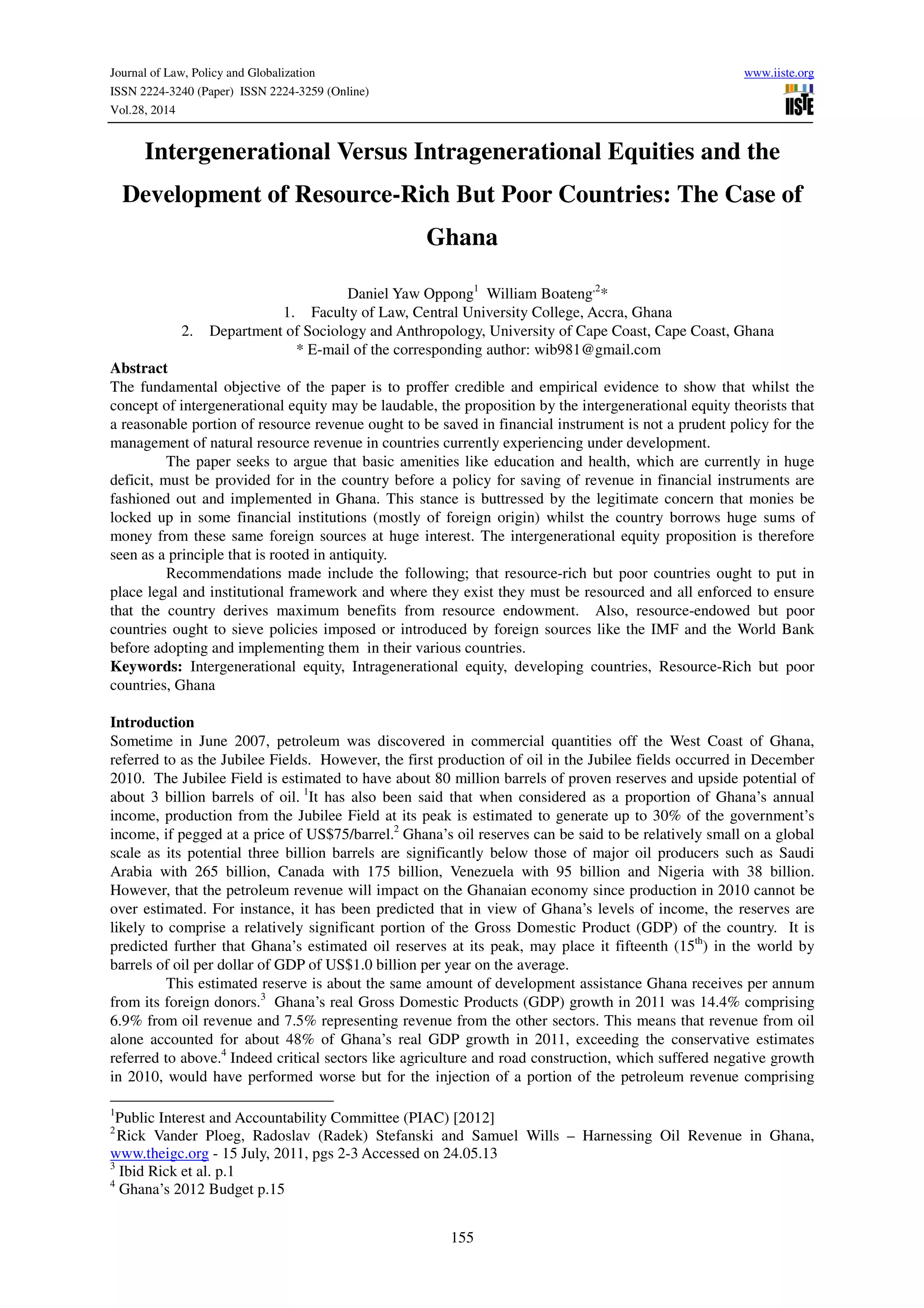 Intergenerational versus intragenerational equities and the | PDF