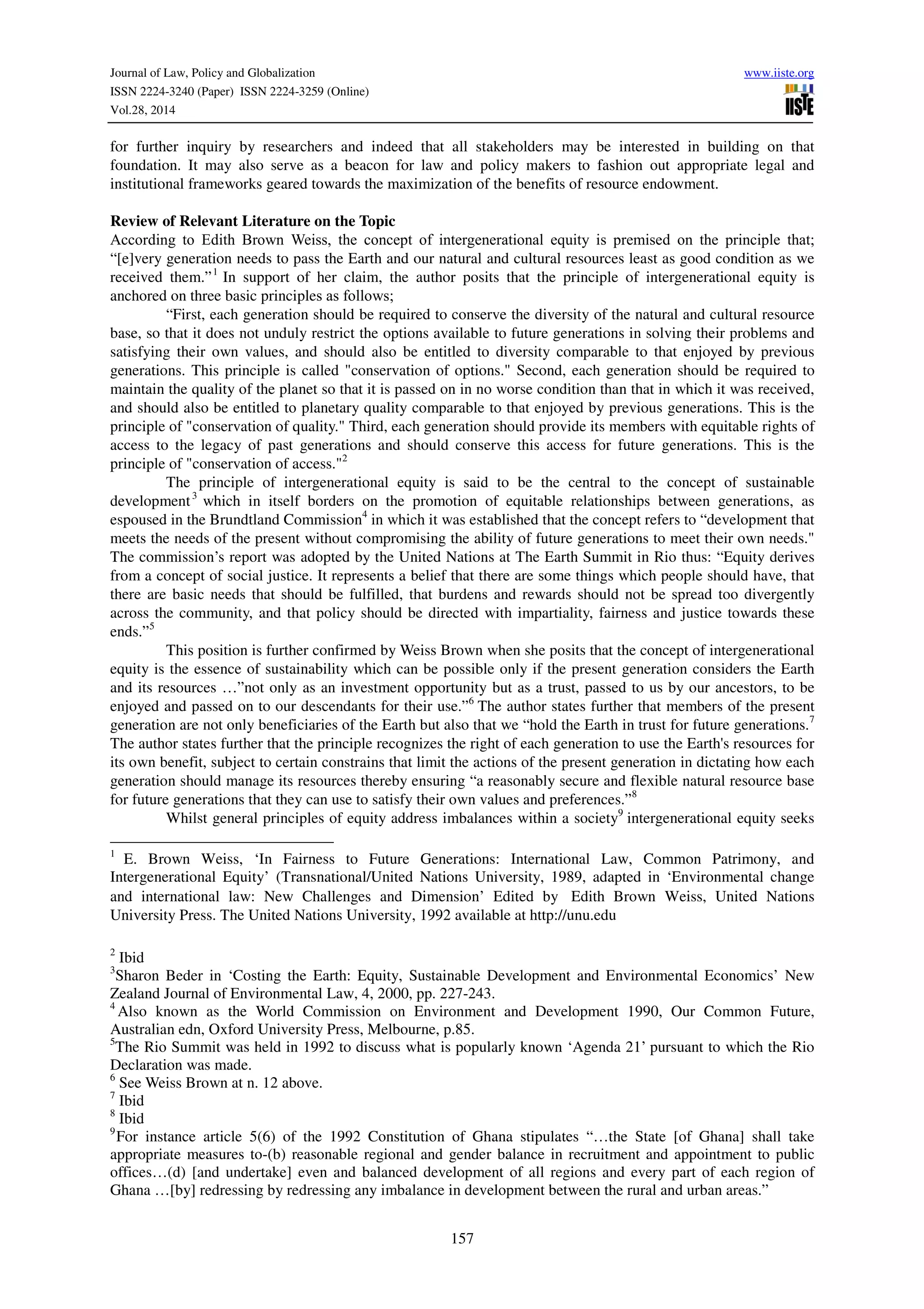 Intergenerational versus intragenerational equities and the | PDF