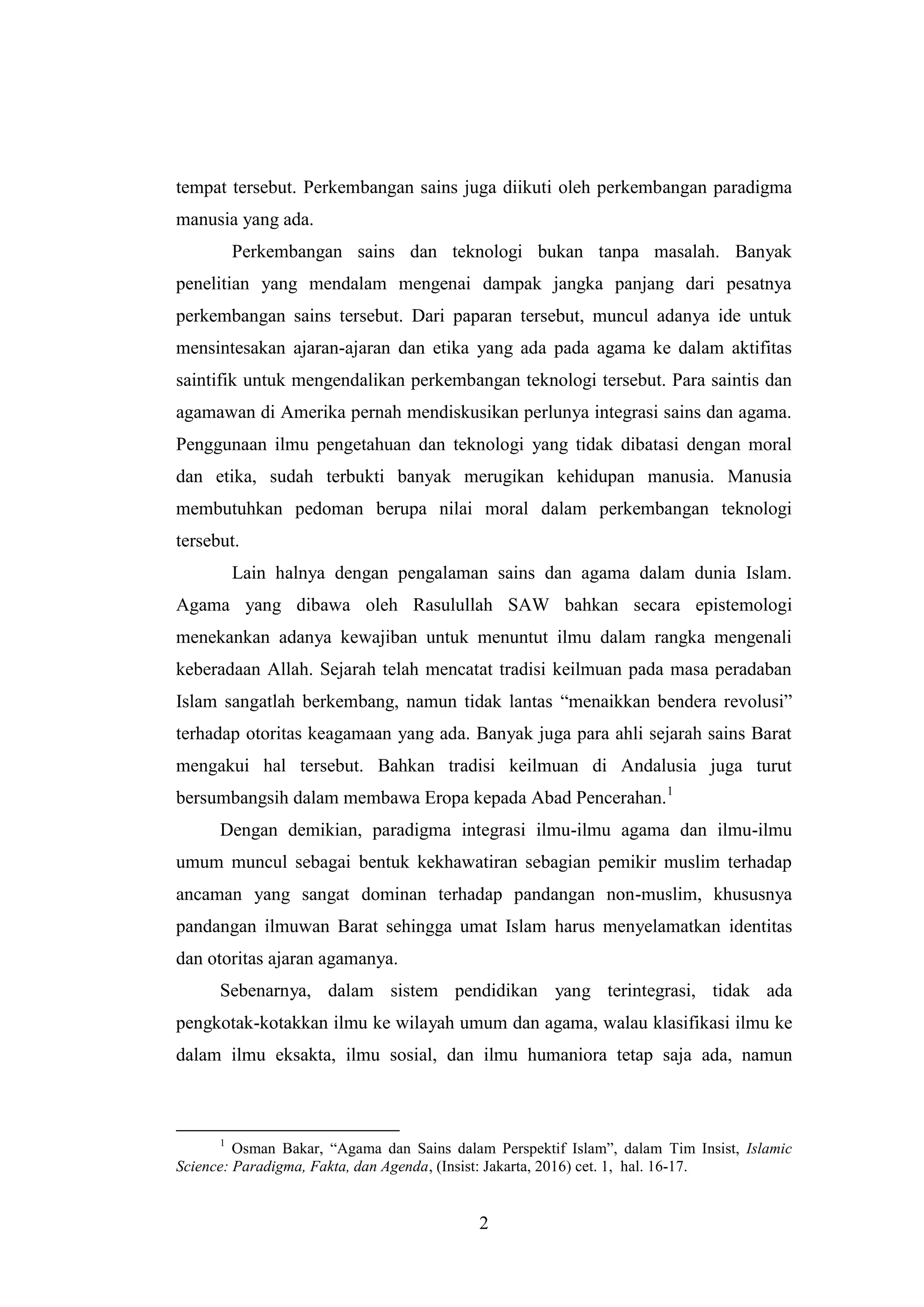 Intergrasi ilmu dan agama serta gagasan islamisasi ilmu pengetahuan (makalah) | PDF