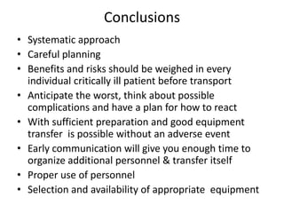 Inter hospital transfer of the critically ill patients | PPTX