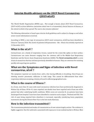 Interim health advisory on the 2019 novel coronavirus | PDF