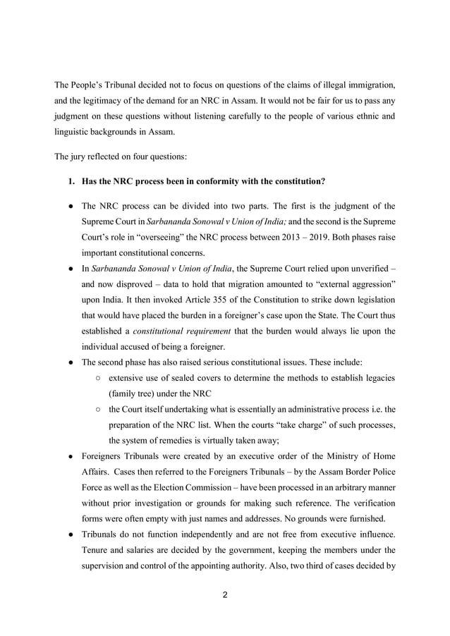 Assam NRC - Interim jury report | PDF