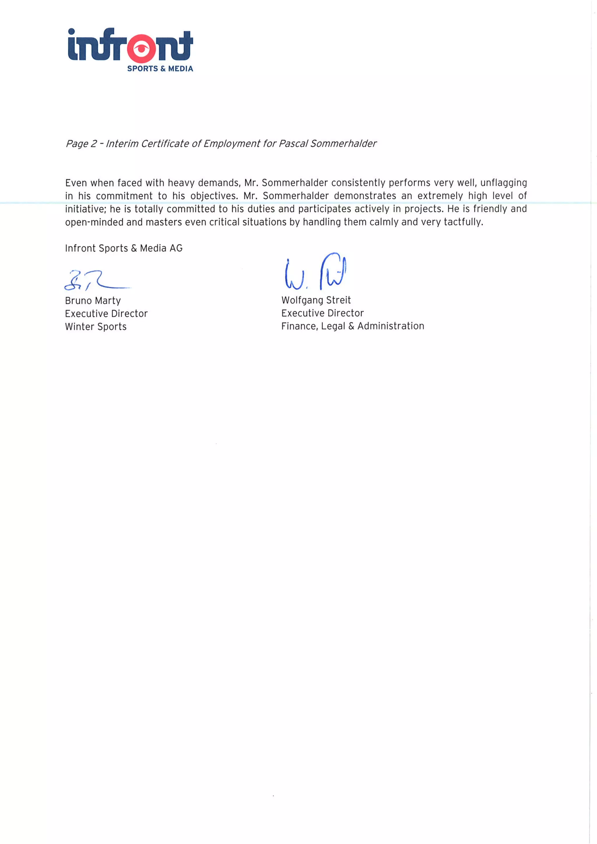 Interim reference letter infront sports & media | PDF