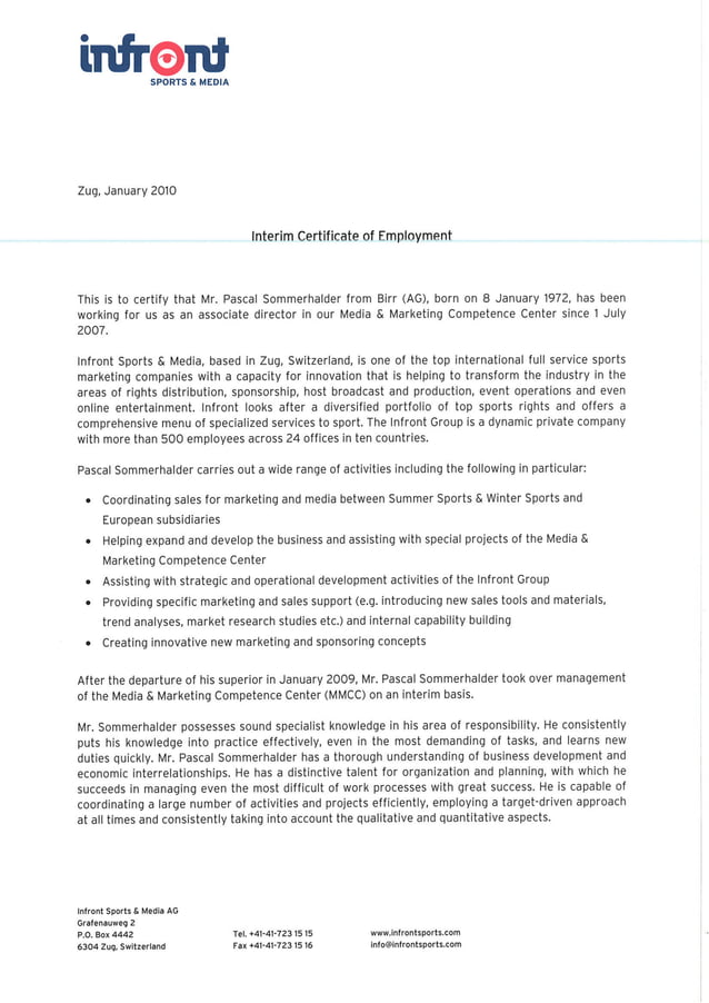 Interim reference letter infront sports & media | PDF | Sports