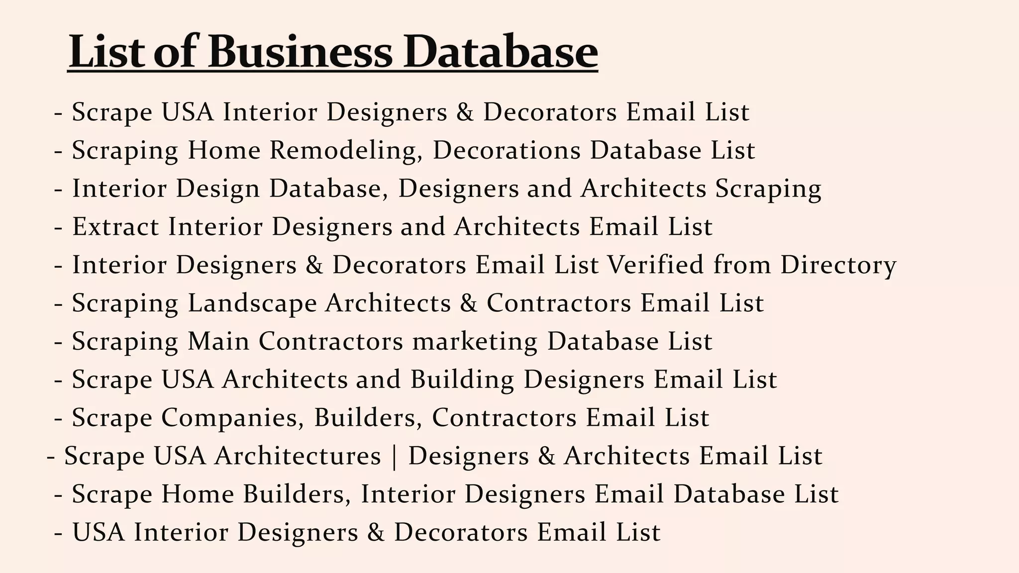Interior Designers And Home Builders Data List Ppt