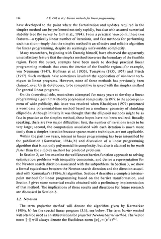 On Projected Newton Barrier Methods for Linear Programming and an Equivalence to Karmarkar's ...
