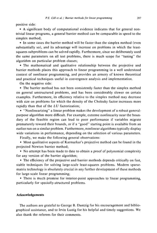 On Projected Newton Barrier Methods for Linear Programming and an ...