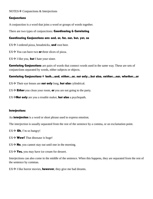 Interjection and conjunction notes | DOC
