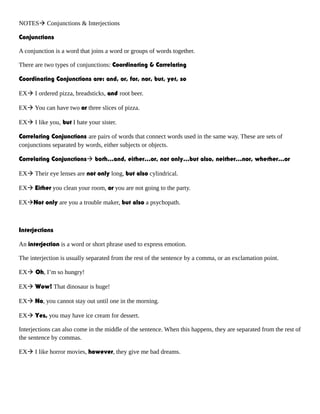 Interjection and conjunction notes | PDF