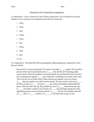Interjections conjunctions assignment | DOC