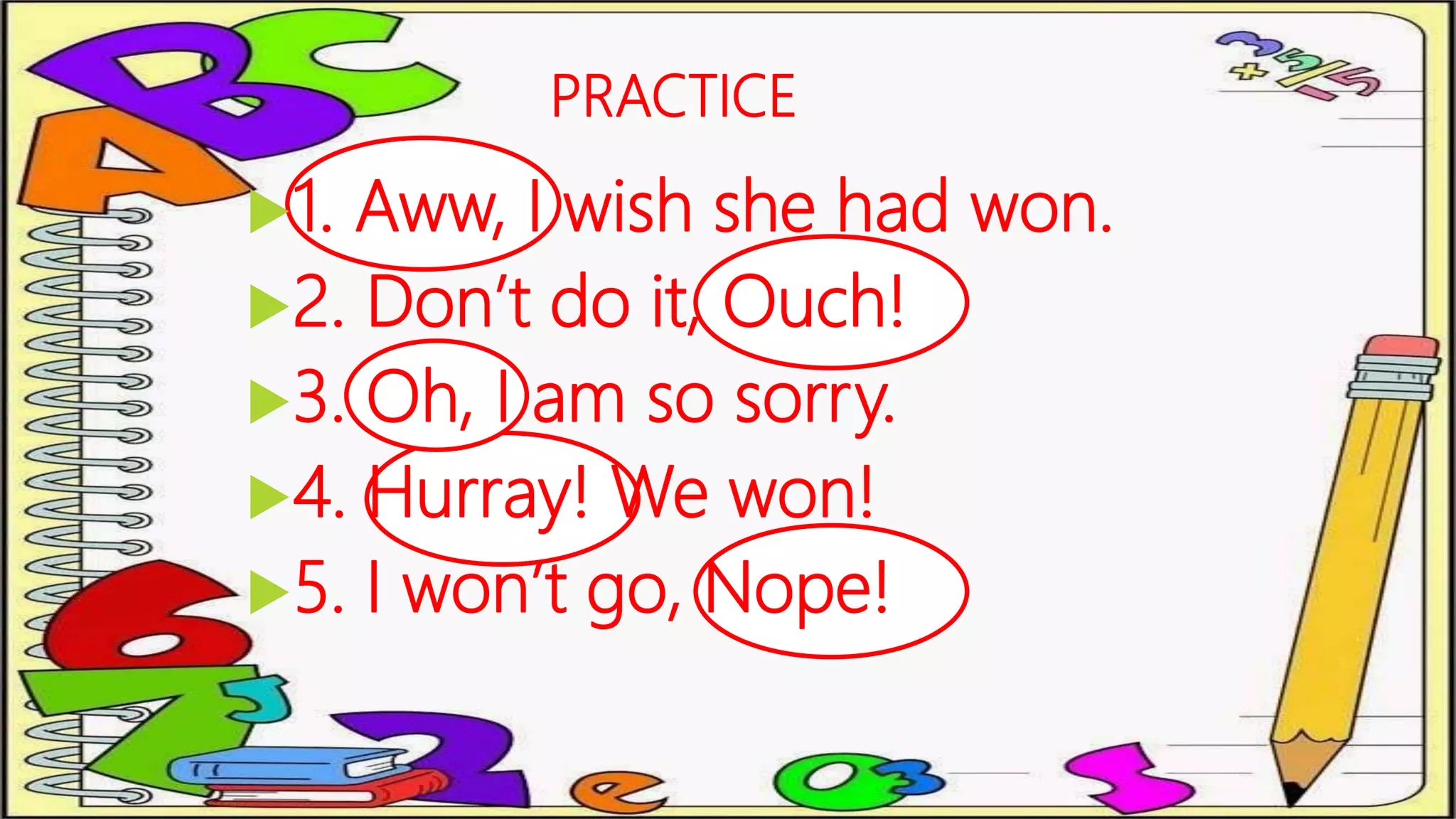 English 9 Interjections Lesson with activities | PPTX