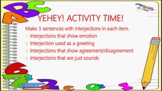 English 9 Interjections Lesson with activities | PPTX