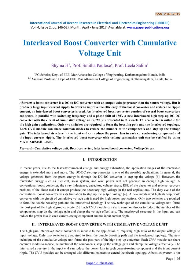 Interleaved Boost Converter with Cumulative Voltage Unit | PDF