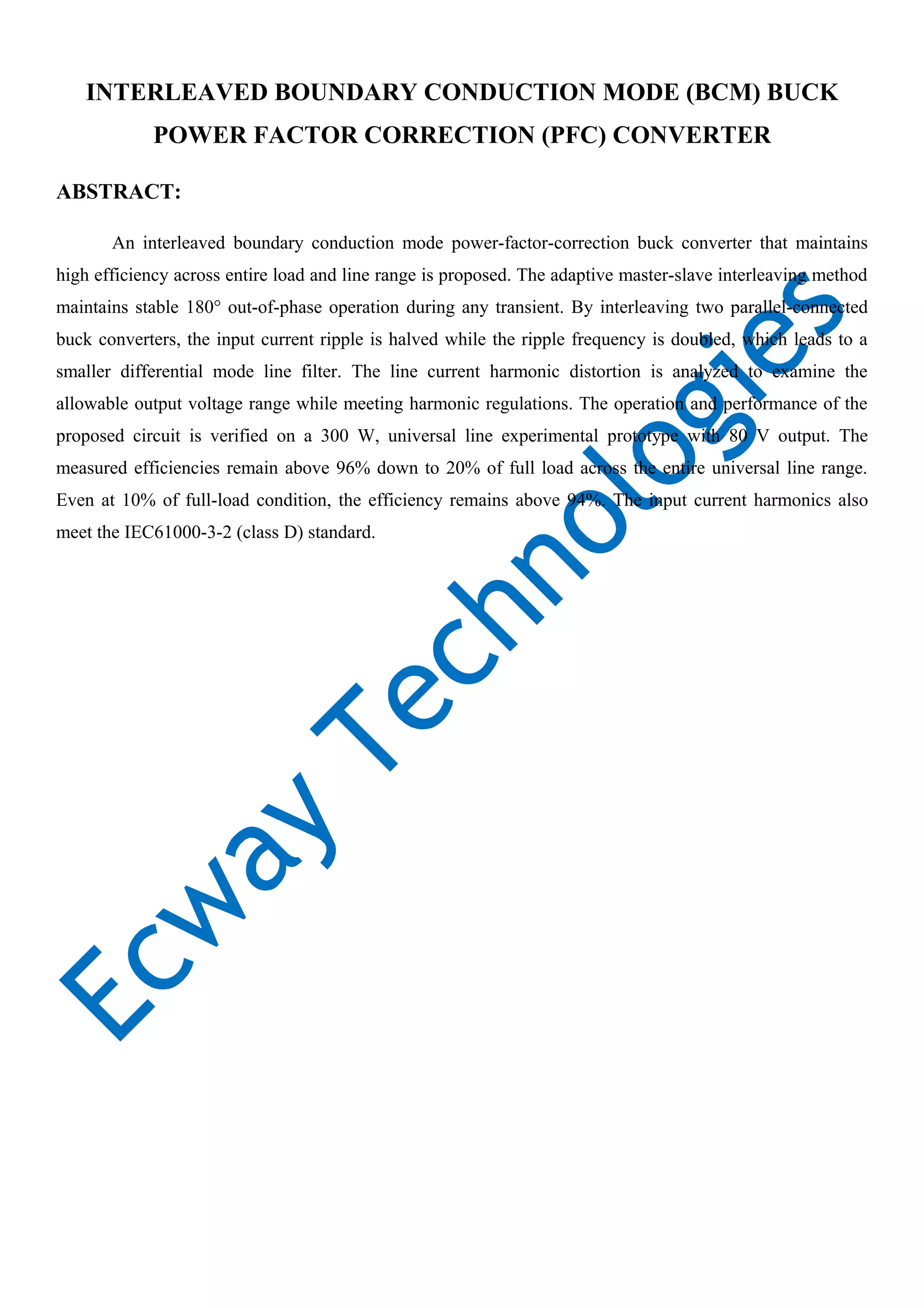 Interleaved Boundary Conduction Mode Bcm Buck Power Factor Correction