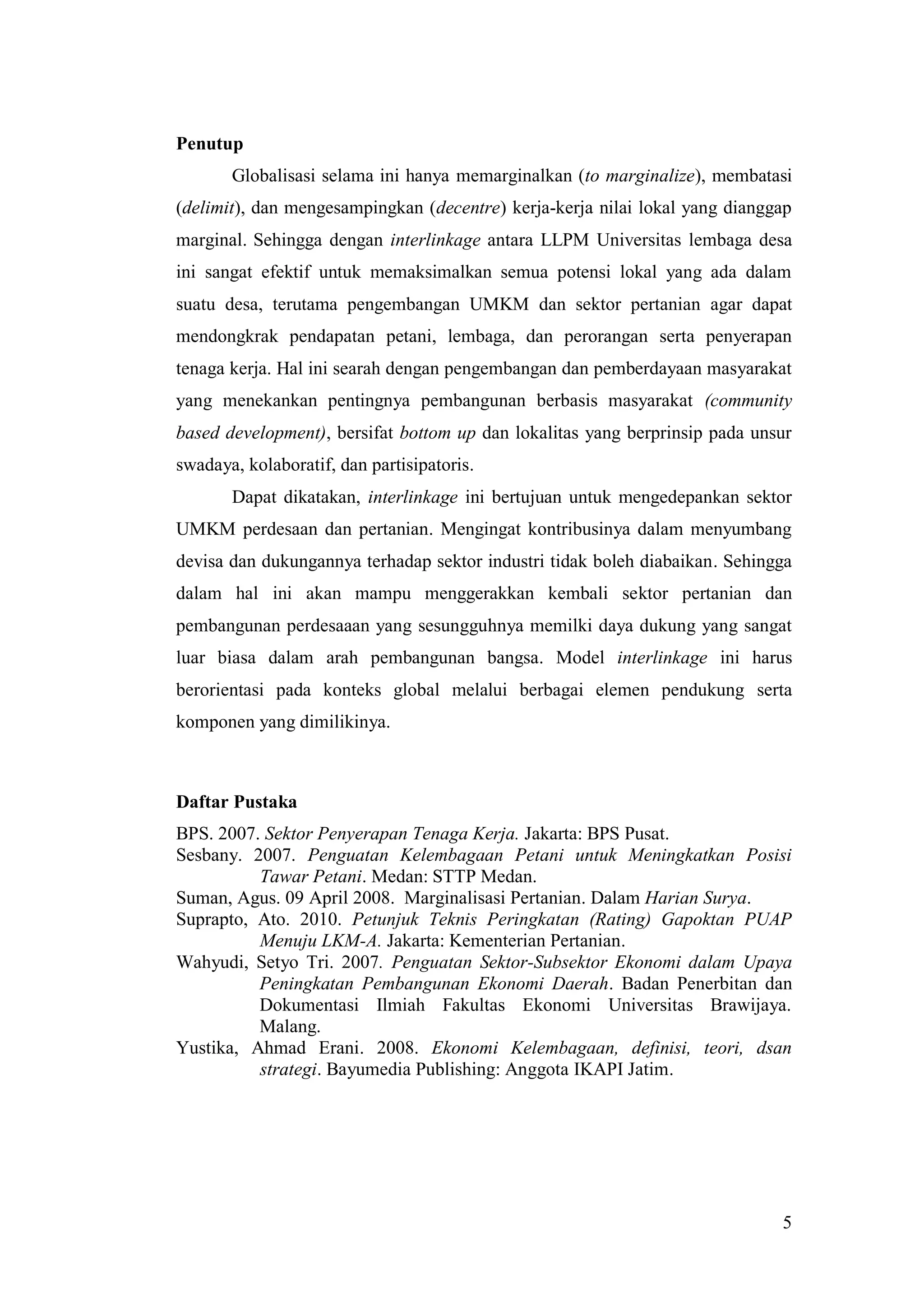 Interlinkage LPPM dengan Kelembagaan Desa dalam ACFTA | PDF
