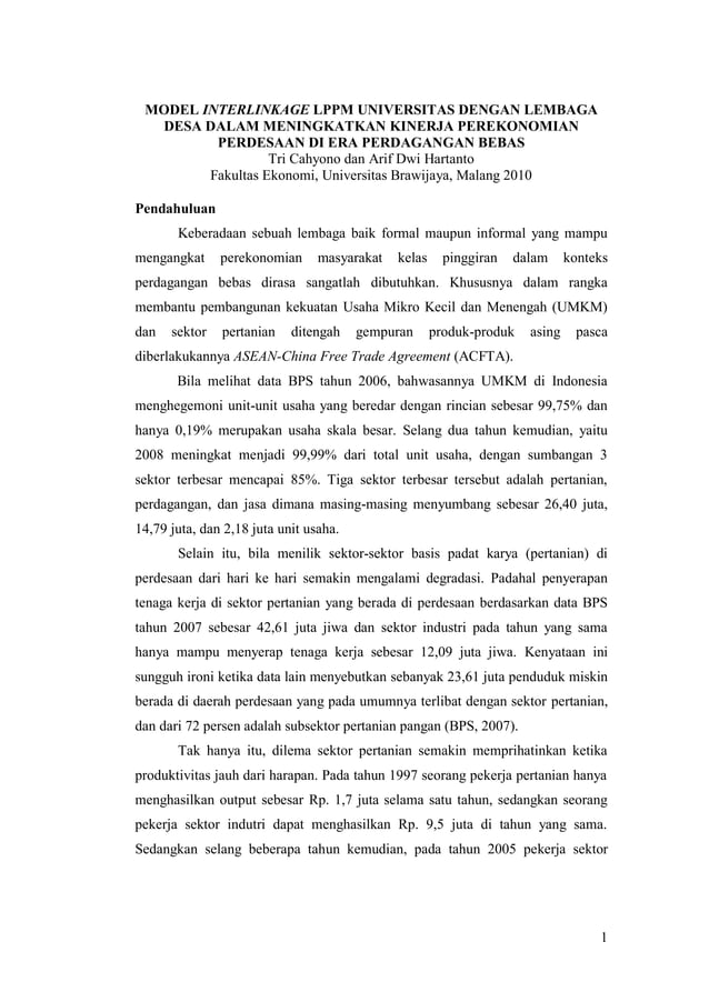 Interlinkage LPPM dengan Kelembagaan Desa dalam ACFTA | PDF