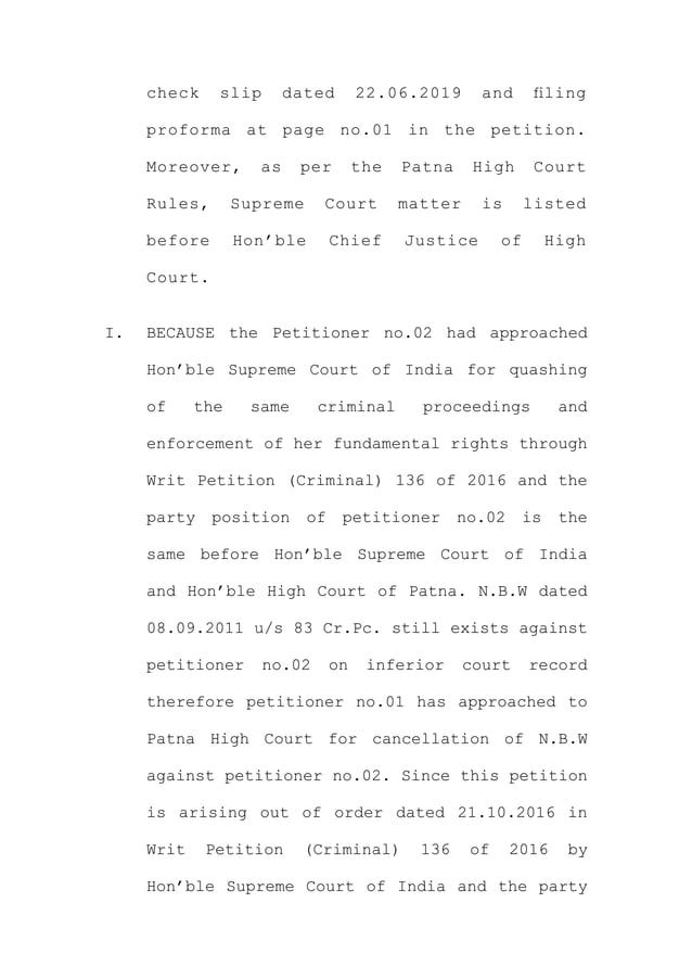 Interlocutory Application 01 of 2019 before Patna High Court | PDF