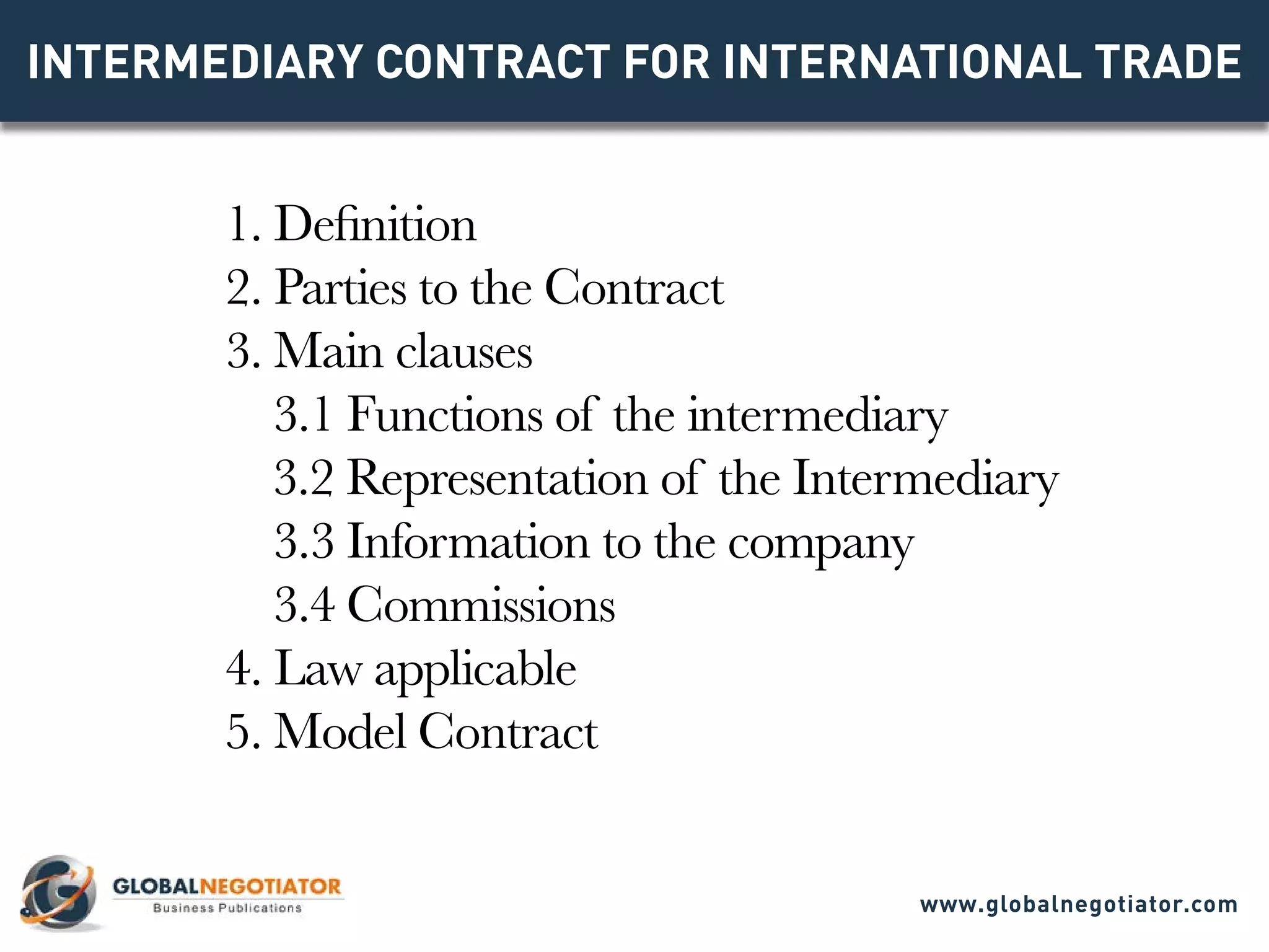 INTERMEDIARY CONTRACT FOR INTERNATIONAL TRADE - Contract Template and ...