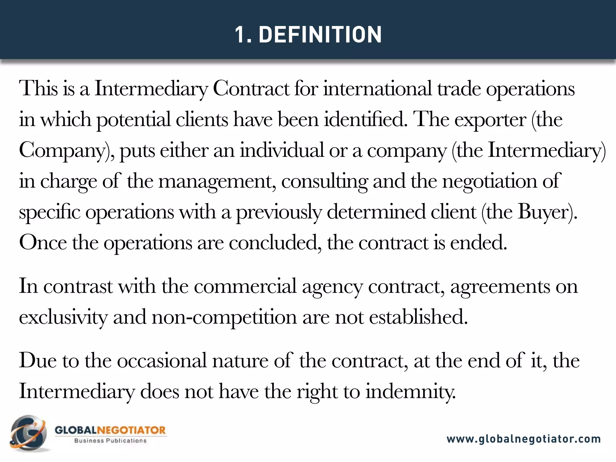 INTERMEDIARY CONTRACT FOR INTERNATIONAL TRADE - Contract Template and ...