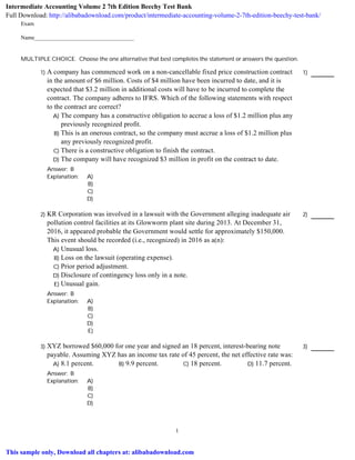 Intermediate Accounting Volume 2 7th Edition Beechy Test Bank | PDF