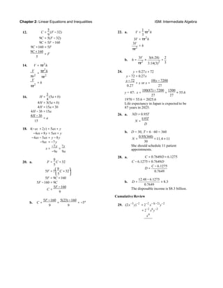 Intermediate Algebra Formula Sheet