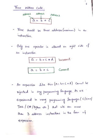 Intermediate code and three address instructions | PDF
