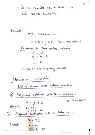 Intermediate code and three address instructions | PDF