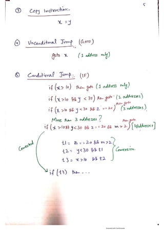 Intermediate code and three address instructions | PDF
