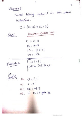 Intermediate code and three address instructions | PDF