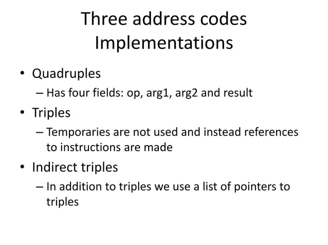 Intermediate code generation | PPT | Programming Languages | Computing