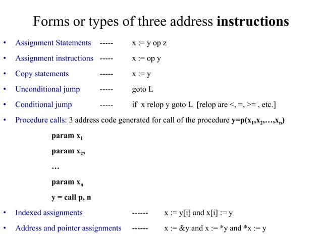 Intermediate Code Generation In Compiler Design Pdf Programming