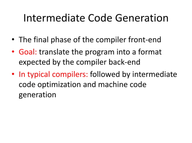 Intermediate Code Generation In Compiler Design Pdf Programming