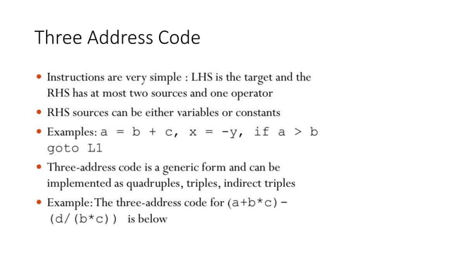 Intermediate Code Generator for compiler design | PPT