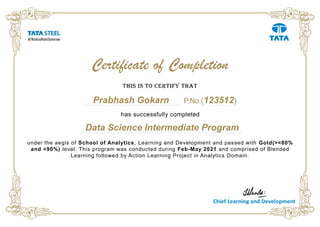 Data Science Intermediate Program - Gold Certificate | PPT