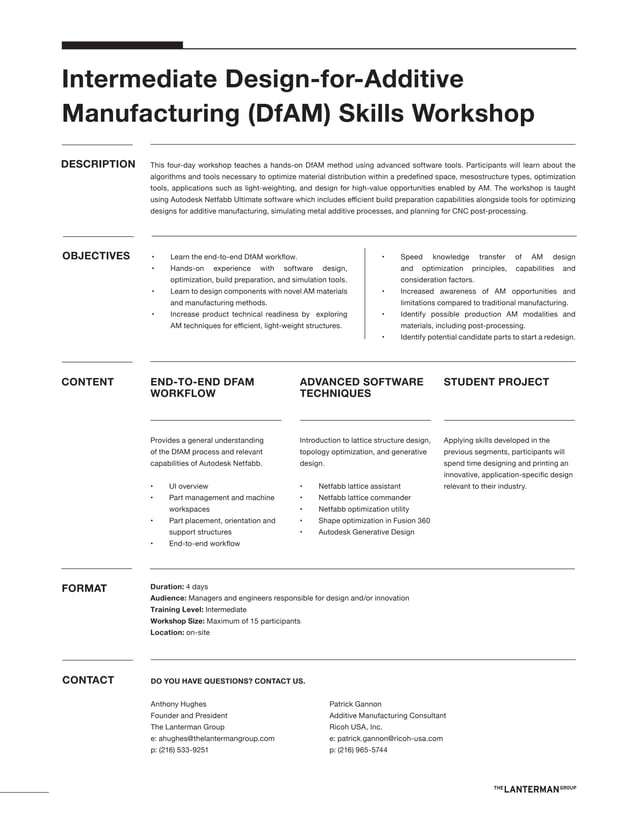 Intermediate Design for Additive Manufacturing (DAM) Skills Workshop | PDF