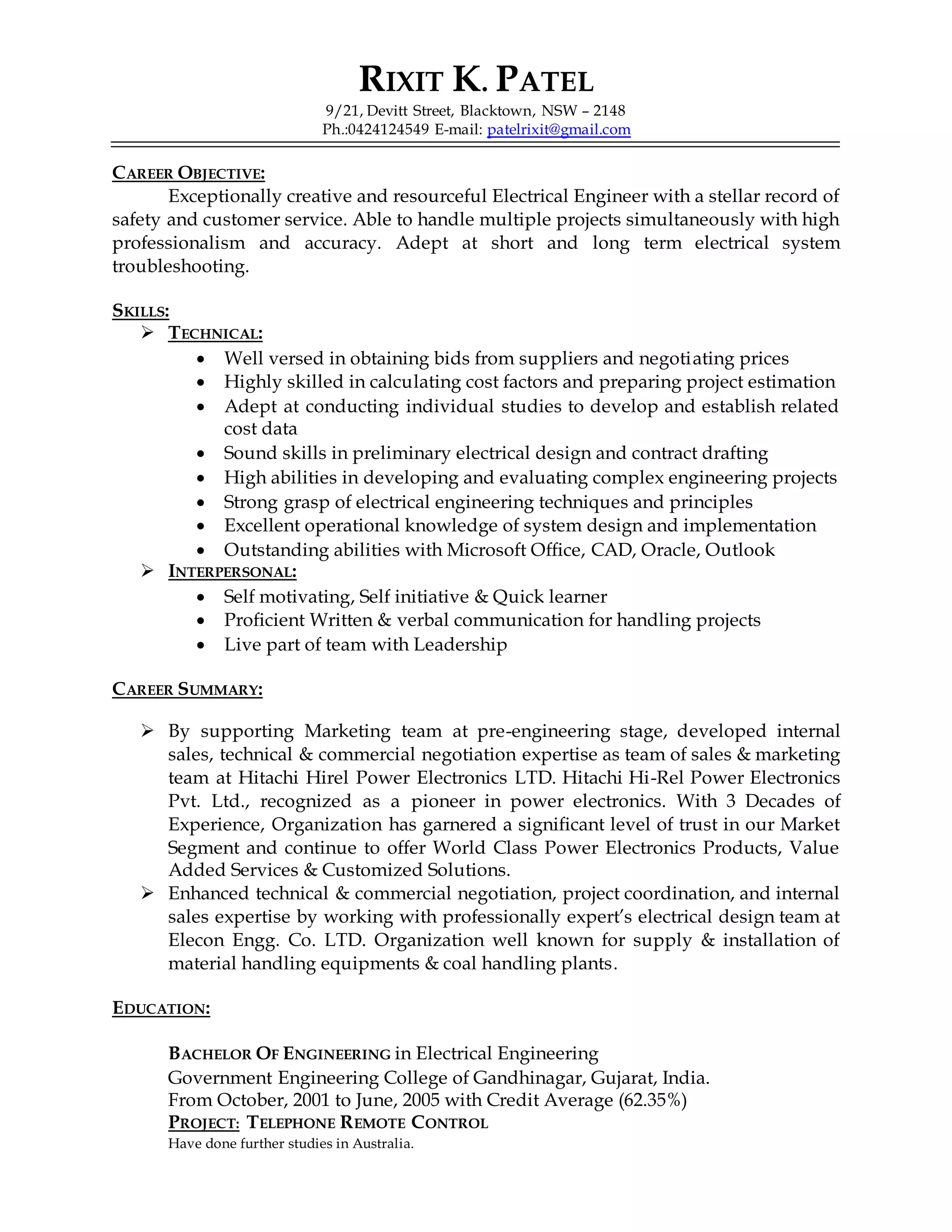 Electrial engineer | DOCX