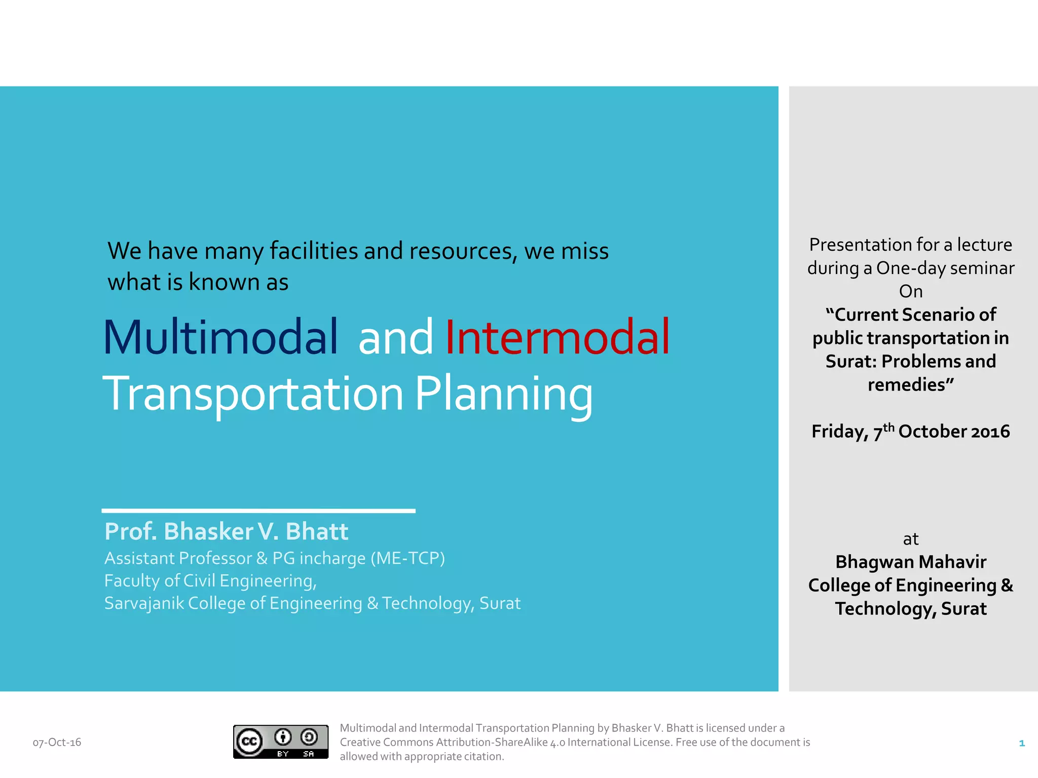 Multi-modal and Inter-modal transportation planning | PPTX