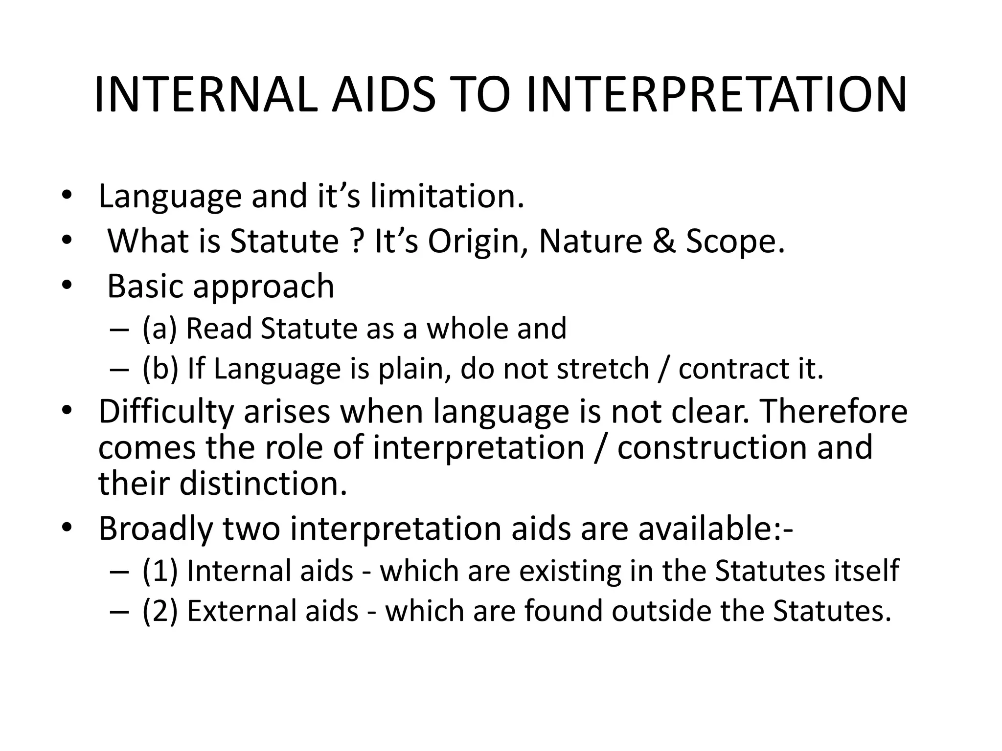 Internal aids of interpretation and construction of statutes | PPTX