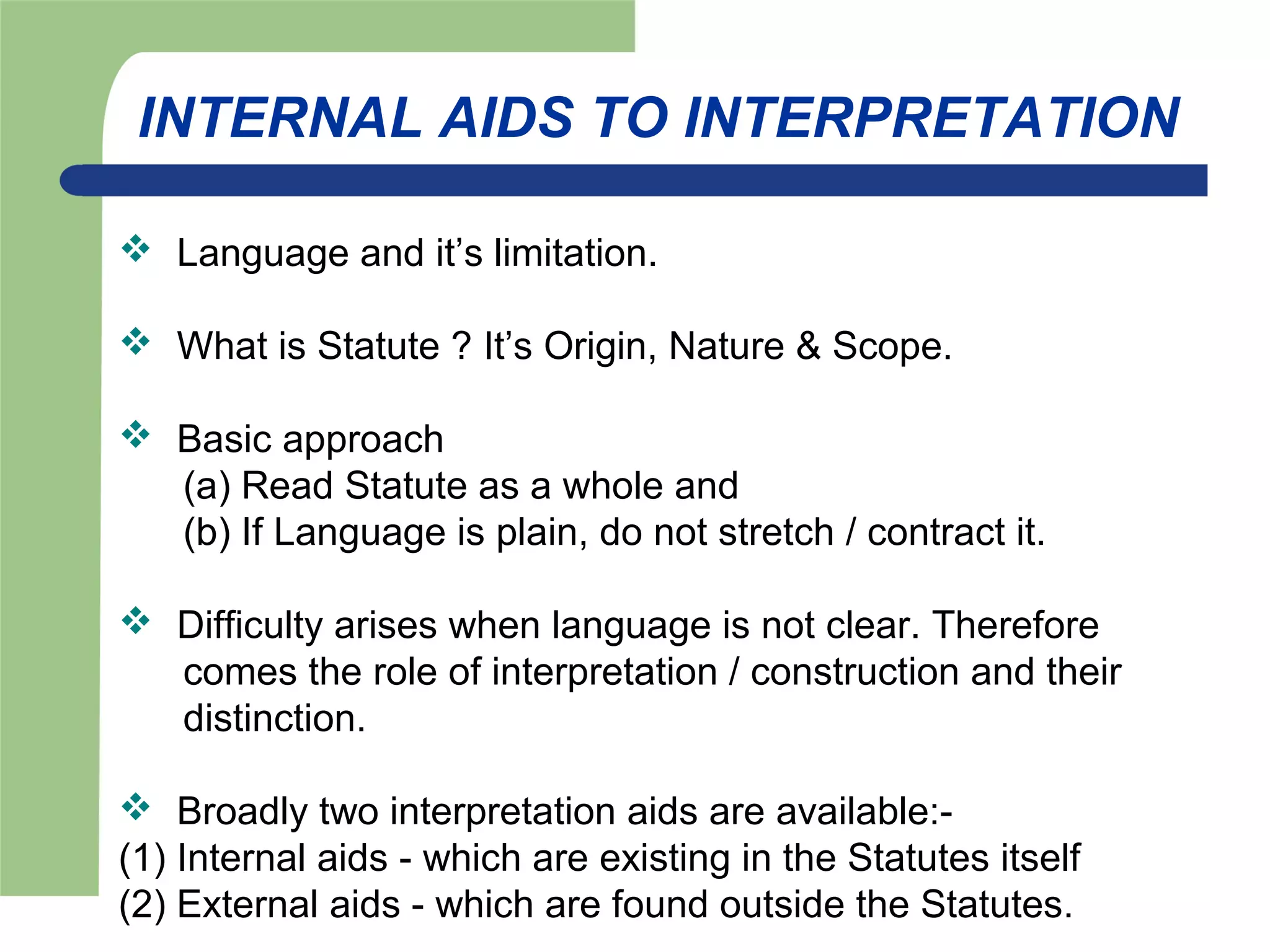 Internal aids to interpretation of law | PPT