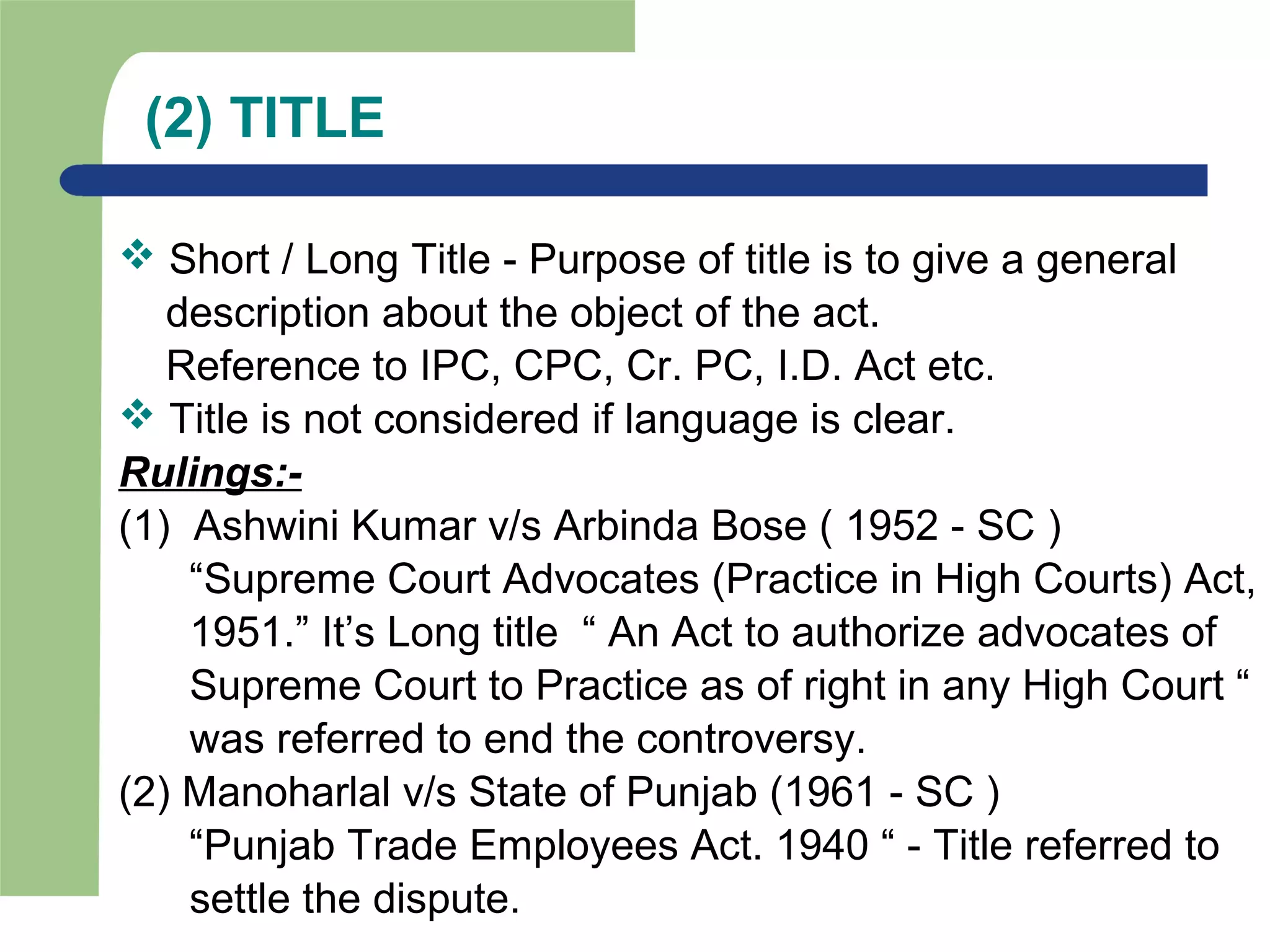 Internal aids to interpretation of law | PPT