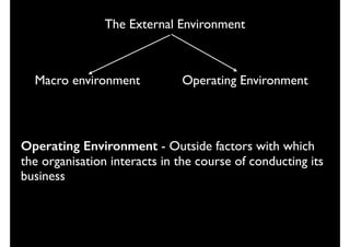 Internal and external (macro and operating) environments.key