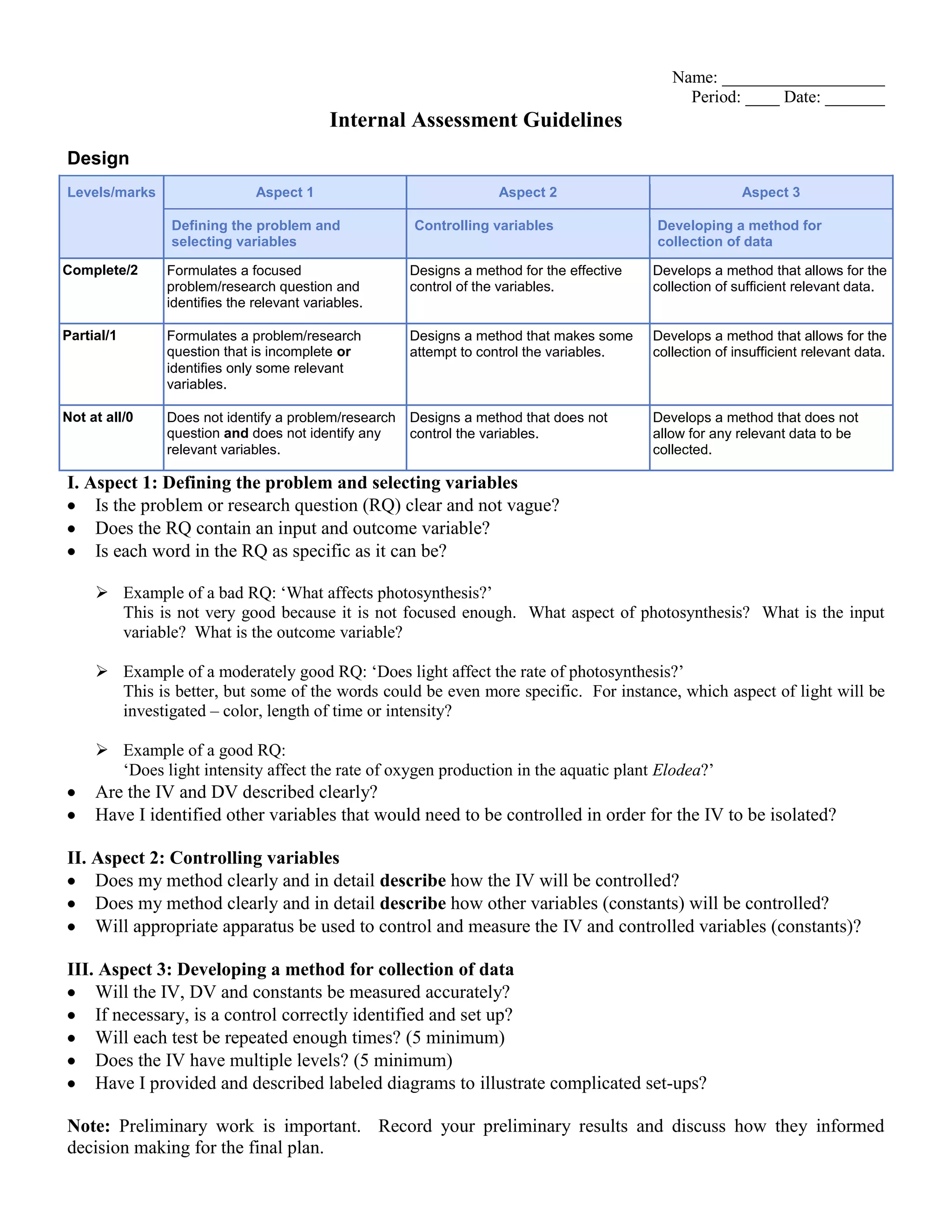 Internal assessment guidelines | DOCX