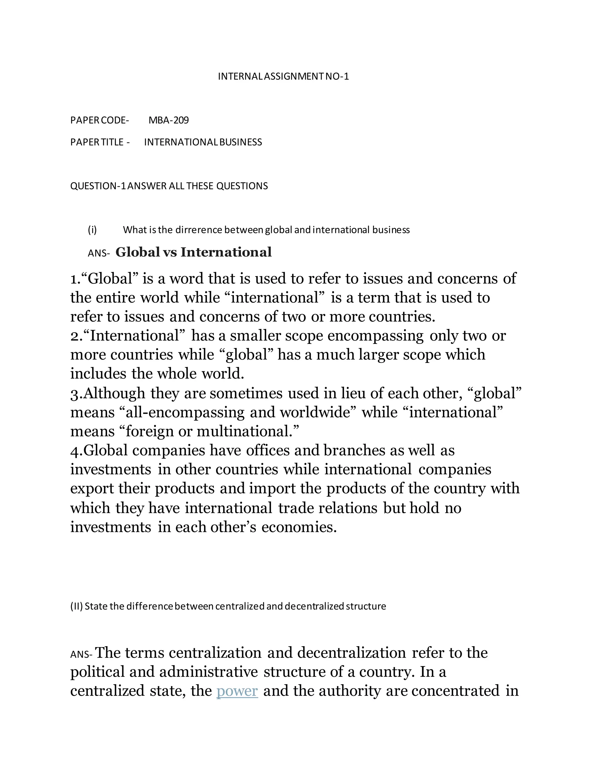 MBA INTERNAL ASSIGNMENT JAIPUR NATIONAL UNIVERSITY | PDF