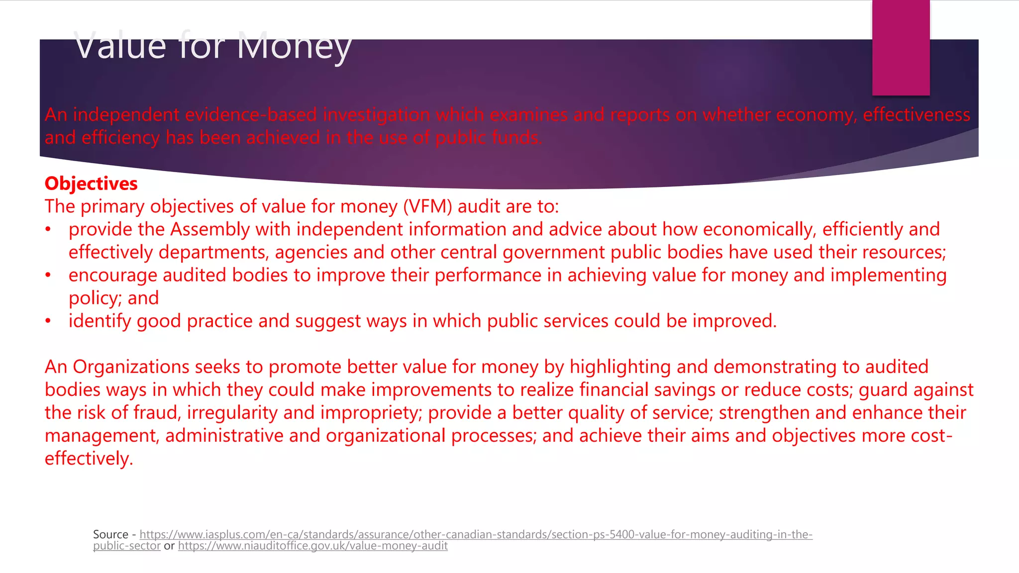 The importance of value for money and perfomance based audits | PPT