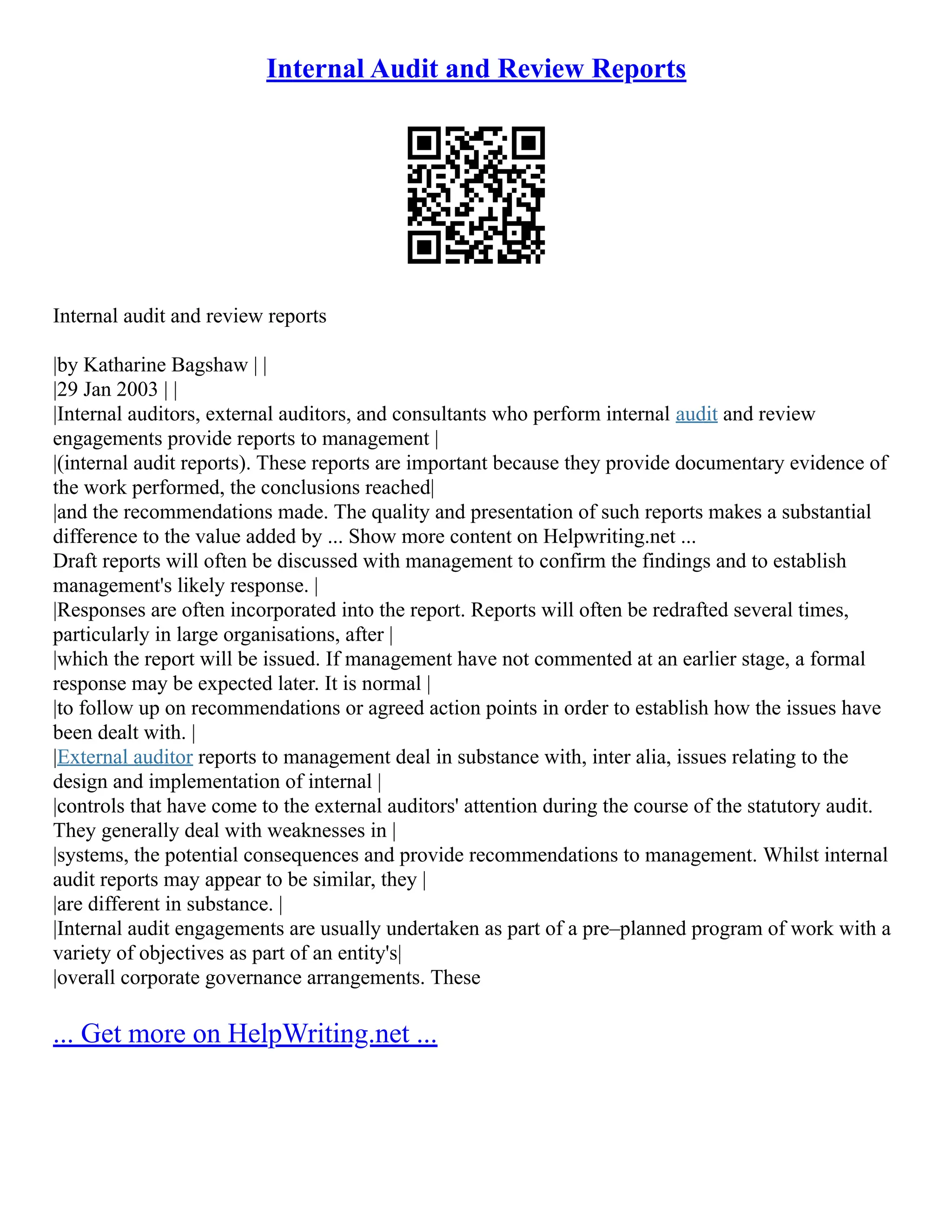 Internal Audit And Review Reports | PDF