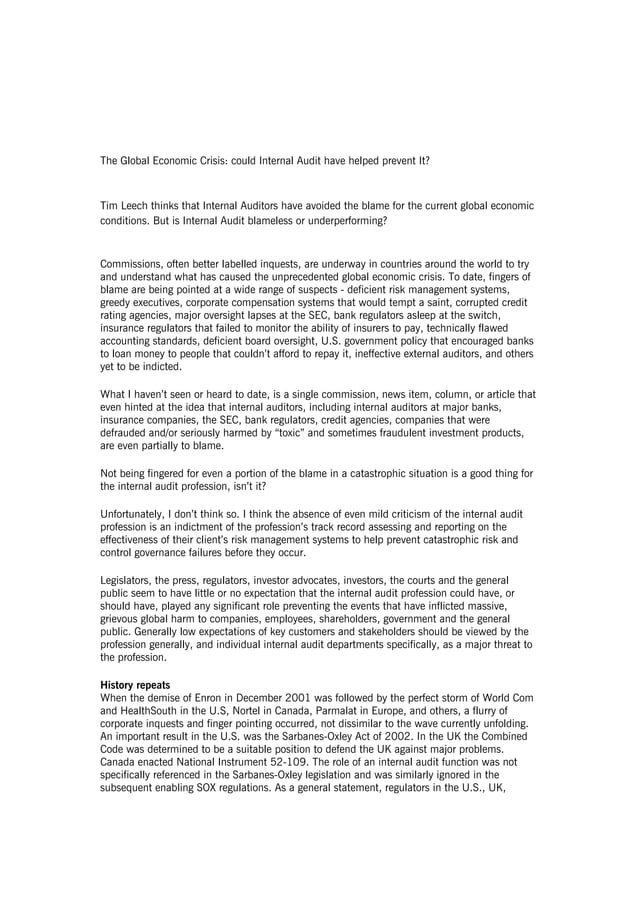 Internal audit failure | PDF | Financial Regulation | Economy