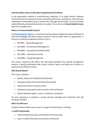 Internal Auditor Course Examination and Certification | PDF